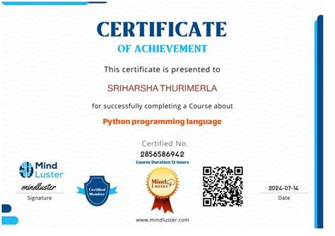 Completed Python Programming Course On Mindluster Sriharsha Thurimerla Posted On The Topic
