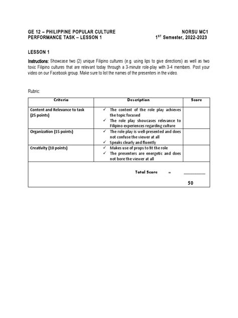 Lesson 1 Performance Task Pdf