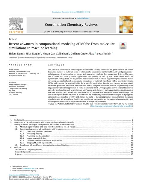 Pdf Recent Advances In Computational Modeling Of Mofs From Molecular