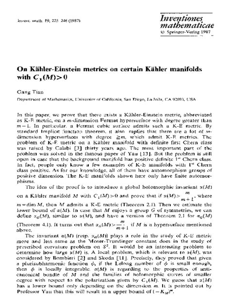Fillable Online On Kähler Einstein Metrics On Certain Kähler Fax