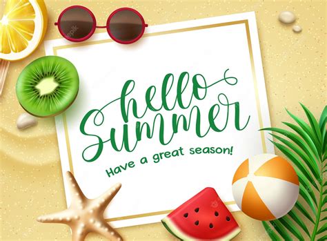 Premium Vector | Hello summer vector template design hello summer greeting text in white board ...