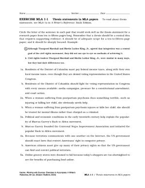 Exercise Thesis Statements In Mla Papers Answers Fill And Sign Printable Template Online