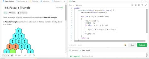Vaishnavi Yadav On Linkedin 100daysofcode Codingchallenge Dynamicprogramming Pascaltriangle