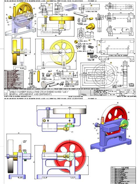 Single Cylinder Oscillating Steam Engine Named Lucy General Arrangement And Components A3