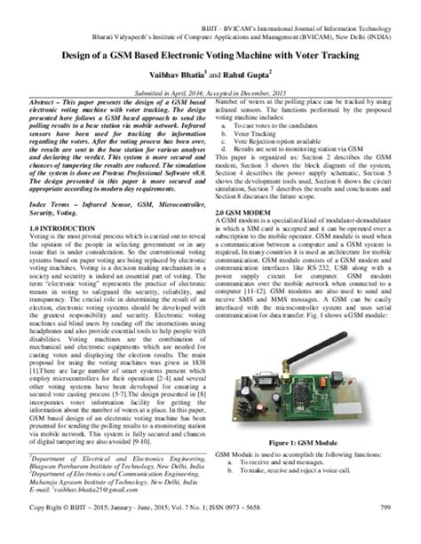 Pdf Design Of A Gsm Based Electronic Voting Machine With Voter Tracking