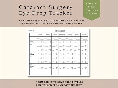 Cataract Eye Drop Schedule For Cataract Surgery Medication Tracker Eye Drop Log For Medication