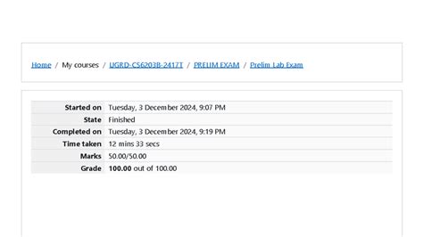 Object Oriented Programming Prelim Lab Exam Attempt Review Home My