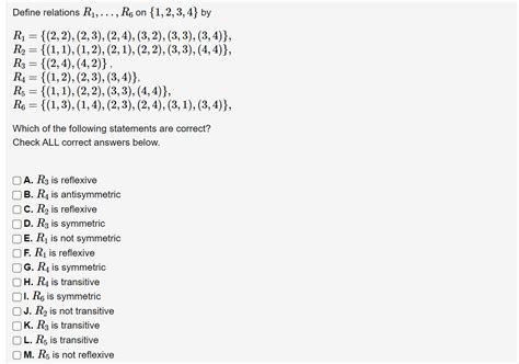 Solved Define Relations R1r6 On 1234 By