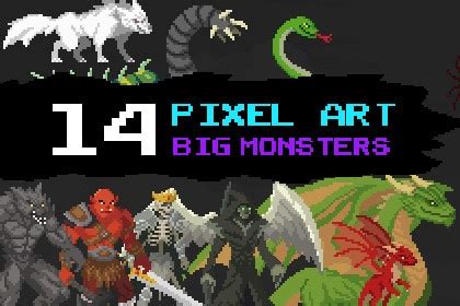 14 Pixel Art Big Monsters Bundle Game Content Shopper Unity Asset