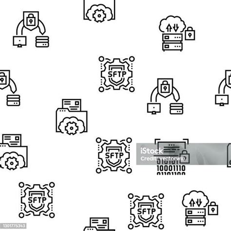 Ssh Sftp File Transfer Protocol Icons Set Vector Ilustrasi Stok Unduh