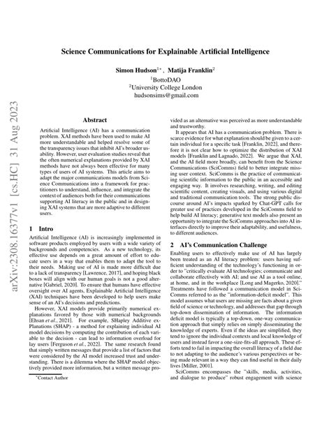 Pdf Science Communications For Explainable Artificial Intelligence