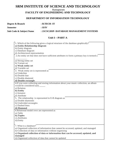 21csc205p dbms unit i qb pdf databases conceptual model