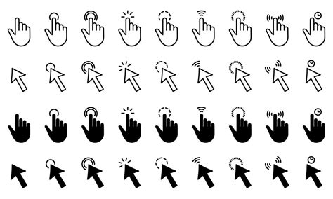 Cursor Computer Pointer Line And Silhouette Icon Set Arrow And Hand With Finger Digital Mouse