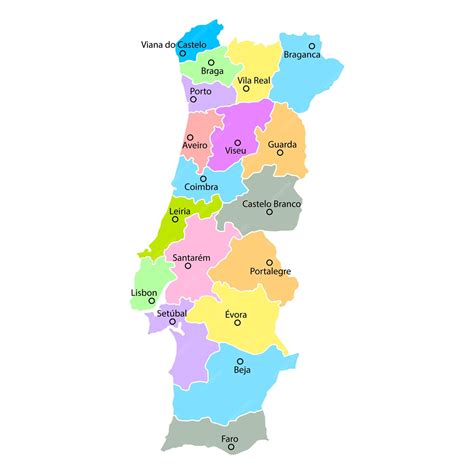 Fondo Del Mapa De Portugal Con Regiones Y Nombres De Regiones En Color