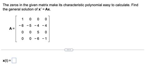 Solved The Zeros In The Given Matrix Make Its Characteristic Chegg Com