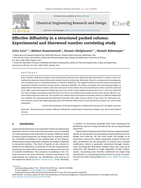 Effective Diffusivity In A Structured Packed Column Pdf Liquids Reynolds Number