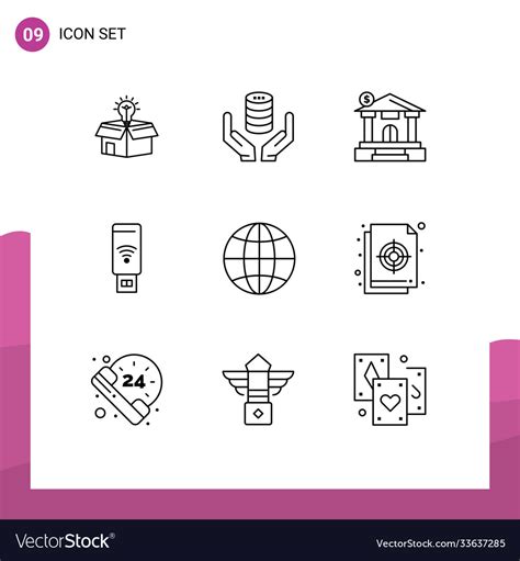 Group 9 Modern Outlines Set For Signal Wifi Vector Image
