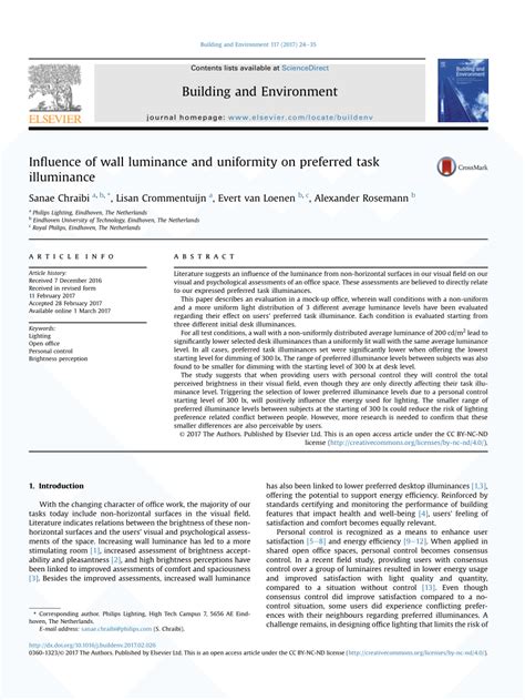 Pdf Influence Of Wall Luminance And Uniformity On Preferred Task