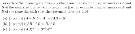 Solved For Each Of The Following Statements Either Show It Chegg