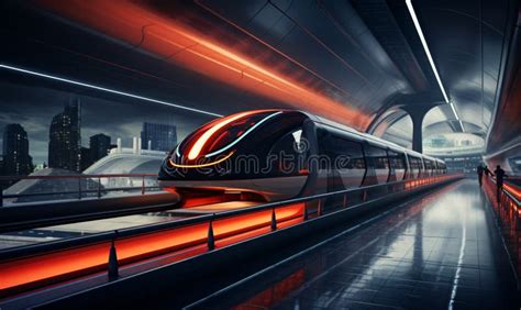 The Maglev Train Travels Through The Tunnel At High Speed Stock Illustration Illustration Of