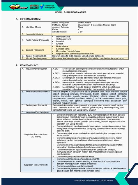Modul Ajar Bk Kelas X Pdf