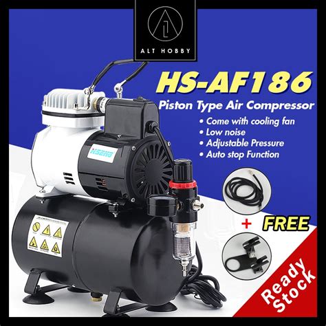 Hseng Af186 Mini Air Compressor With Fan Low Noise Hobby Airbrush