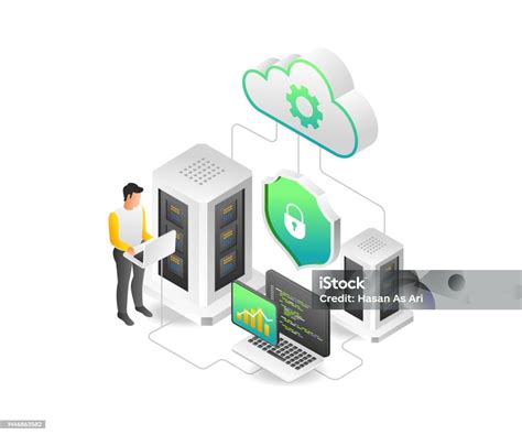 Flat Isometric Illustration Concept Of Maintaining Cloud Server Analysis Data Stock Illustration