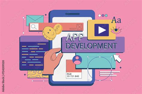 app development concept in flat neo brutalism design for web