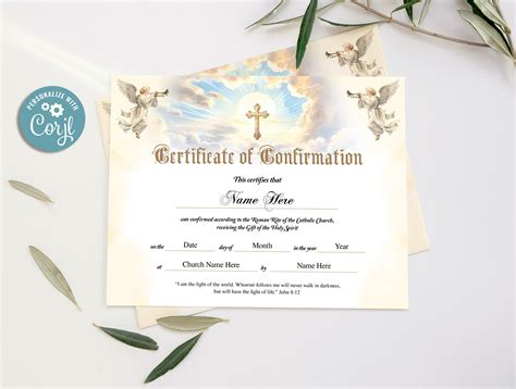 Confirmation Certificate Template Printable Editable Certificate Of