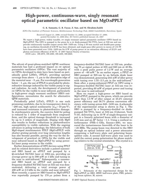 Pdf High Power Continuous Wave Optical Parametric Oscillator Pumped By An Optically Pumped