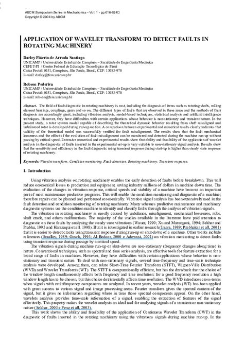 pdf application of wavelet transform to detect faults in rotating