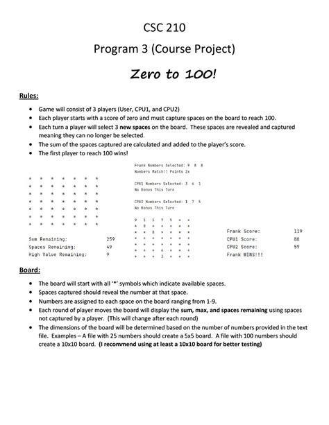 Solved Csc 210program 3 Course Projectzero To 100in