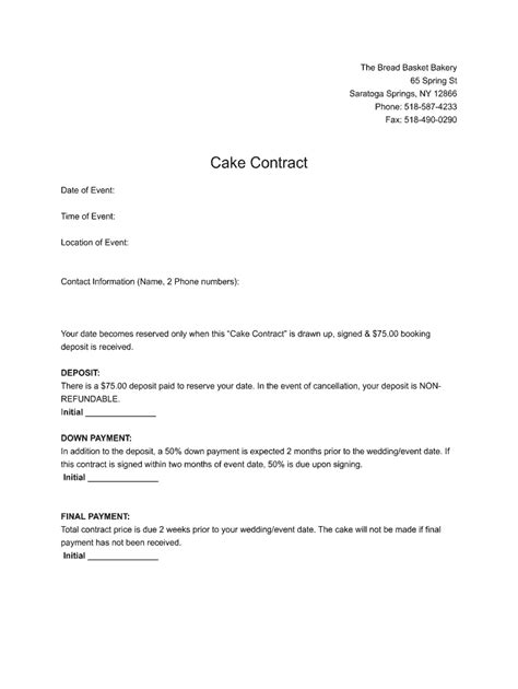 Baking Contract Template