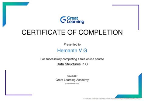 Hemanth V G On Linkedin Completed My Data Structure Course In Greatlearning Greatearning Bapuji