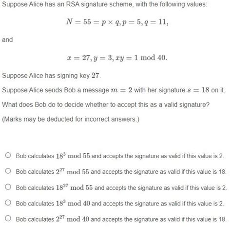 solved suppose alice has an rsa signature scheme with the