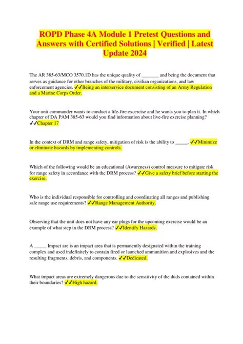 Ropd Phase 4a Module 1 Pretest Questions And Answers With Certified