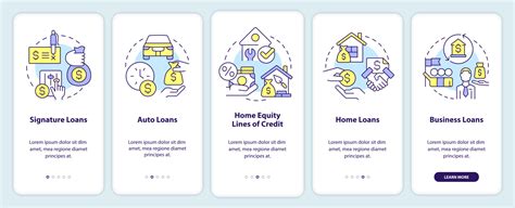 Loans Types Onboarding Mobile App Screen Banking Service Walkthrough 5 Steps Editable Graphic