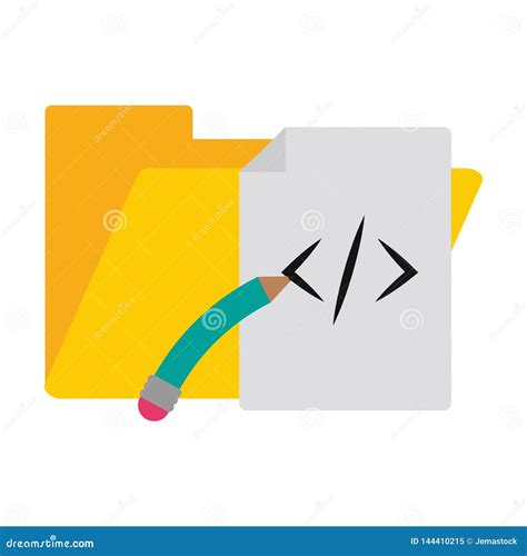 folder with programming code and magnifying glass symbol cartoon vector