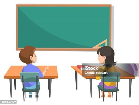 Murid Duduk Di Kelas Dengan Vektor Papan Tulis Ilustrasi Stok Unduh