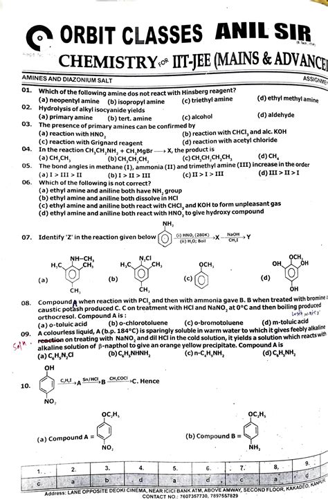 Solution Amines And Diazonium Salt Assignment Practice Booklet With