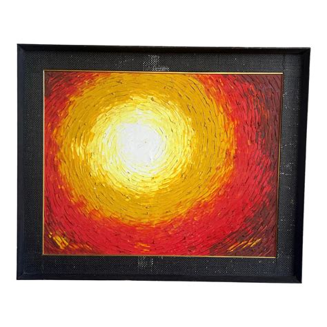 1970s Vintage Mid Century Modern Canvas Sun Sunshine Pallet Knife Oil