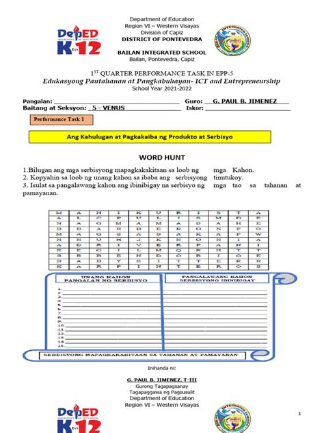 Long Size Epp 5 Ict And Entrepreneurship Performance Task Sy 2021 2022 Pdf