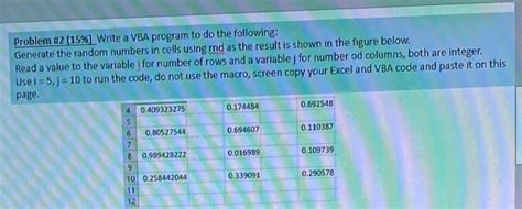 Solved Problem 2 15 Write A Vba Program To Do The