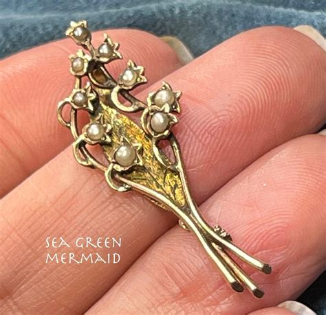 10k Gold Seed Pearl Lily Of The Valley Flower Pendant Antique Etsy