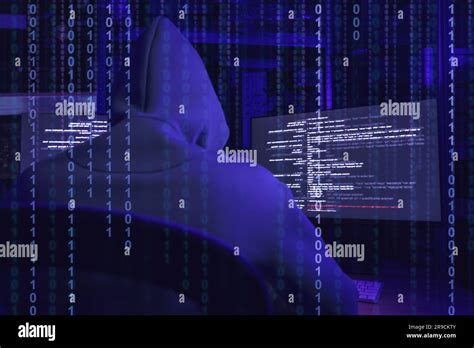 Cyber Attack Hacker Working With Computers And Breaking System To Steal Information In Dark