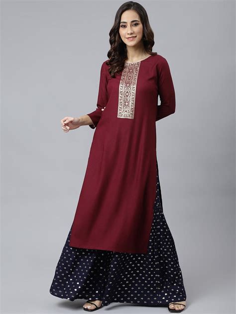 Wine Rayon Solid Straight Kurta Shreemcomnp