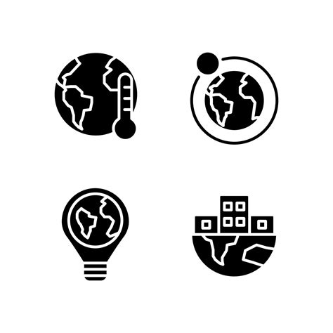 Global Problems Black Glyph Icons Set On White Space Urbanization