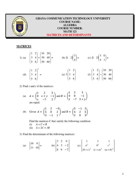quiz matrices and determinants pdf mathematics mathematical concepts