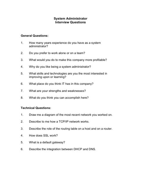 Sample System Administrator Interview Questions Fill Out Sign Online And Download Pdf
