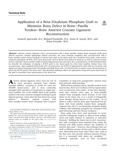 Pdf Application Of A Beta Tricalcium Phosphate Graft To Minimize Bony Defect In Bonepatella